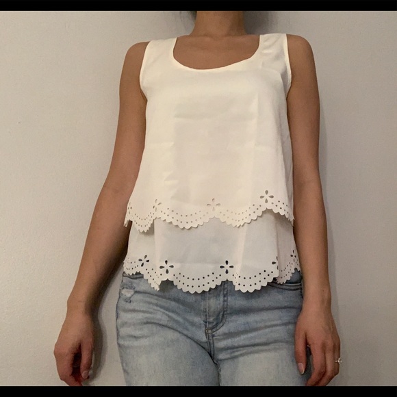 Tops | White Lace Open Back Tank Top | Poshmark